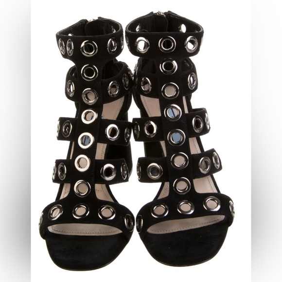 Prada | Shoes | Prada Suede Eyelet Trim Gladiator Black Sandals Size Eu ...